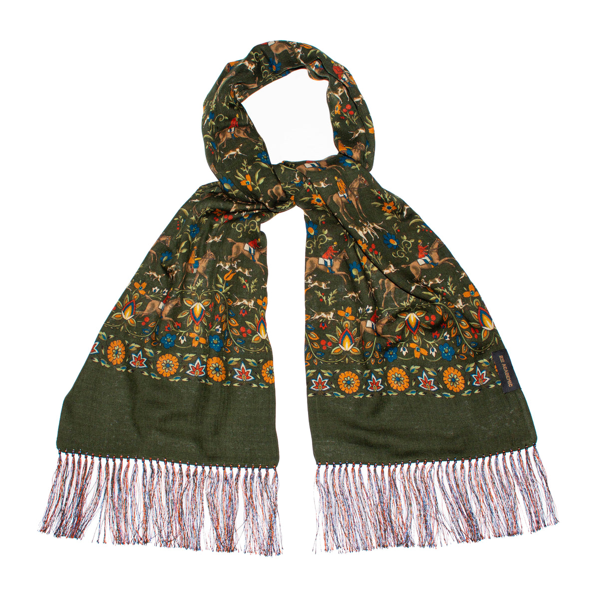 2nd Academic Made in Italy Huntsman Print Scarf Olive Green