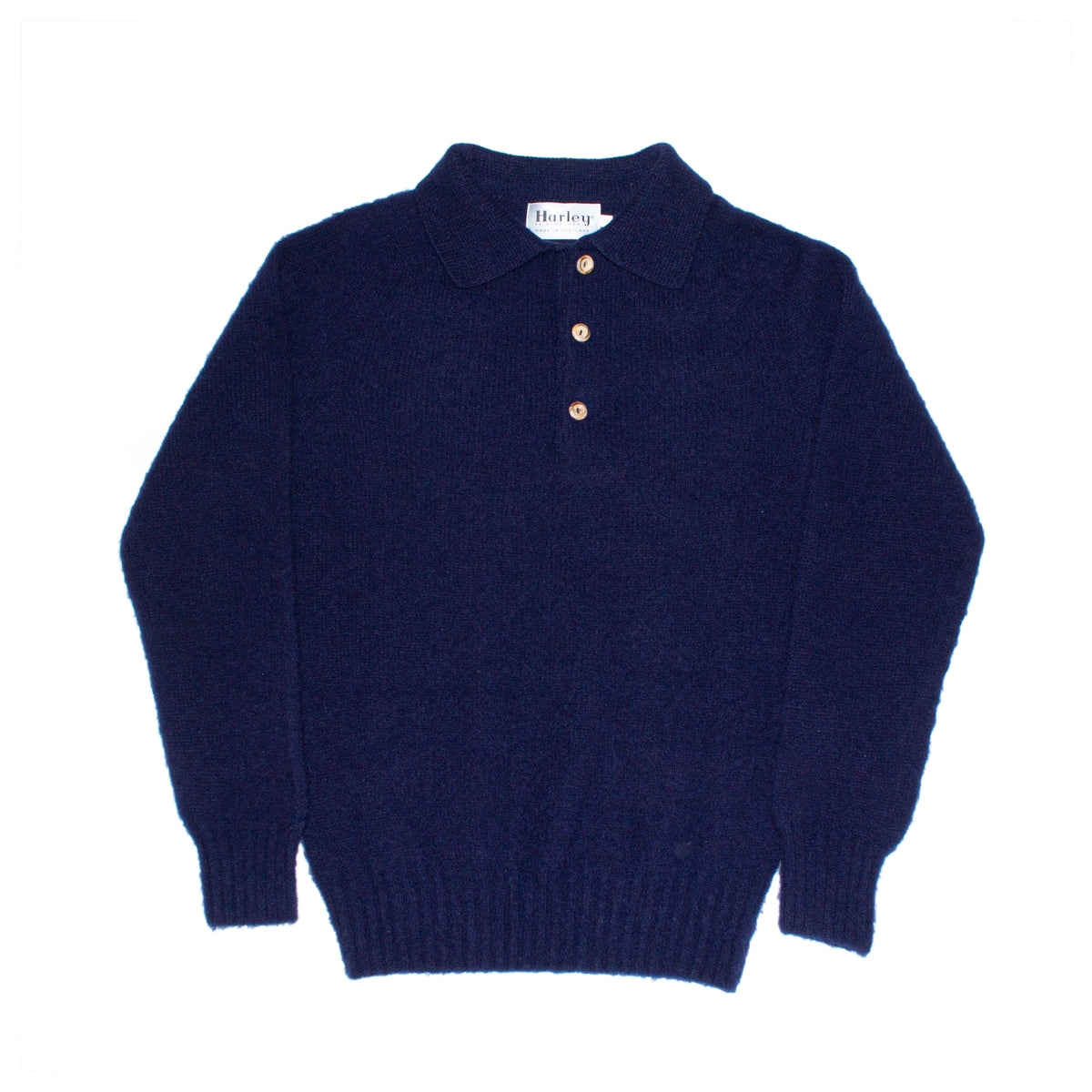 Harley Of Scotland Shaggy Dog Shetland Wool Eton Collar Polo Sweater N